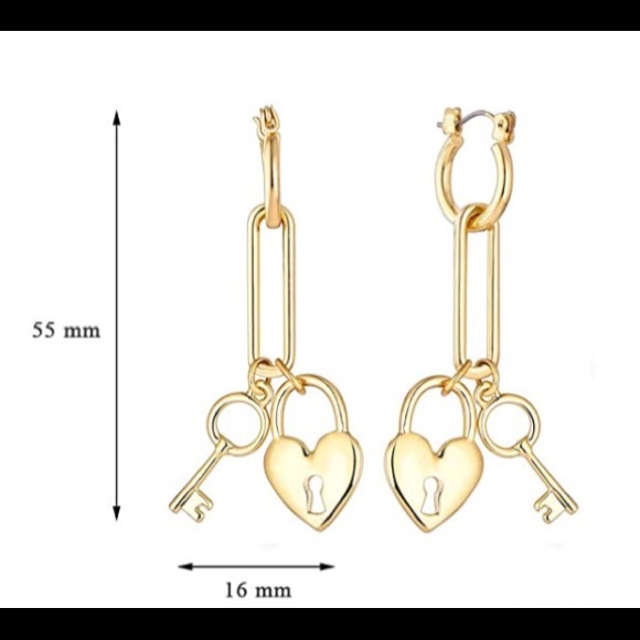 Jewelry | Lock And Key Gold Drop Earrings Heart Locks New | Poshmark